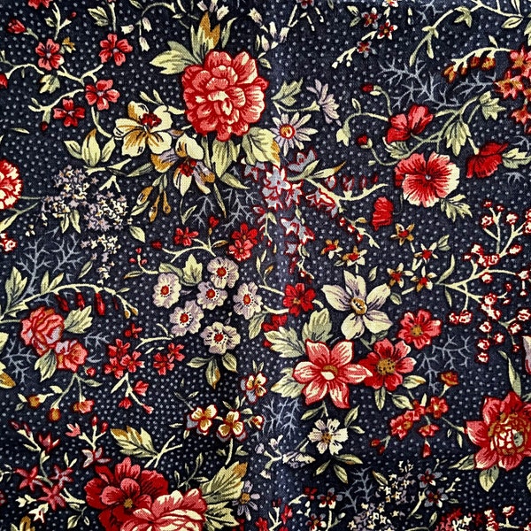 Navy Floral Fabric - Etsy