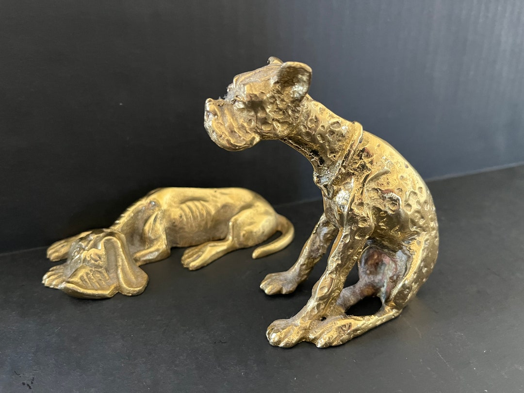 Two Vintage Solid Brass Dogs, Selling Separately, Reclining Hound ...