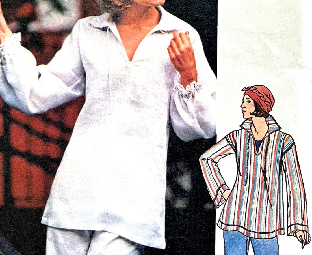 UNCUT 1976 Butterick 4666 Misses' Slit Neck Tunic Tip With Sleeve Hem ...