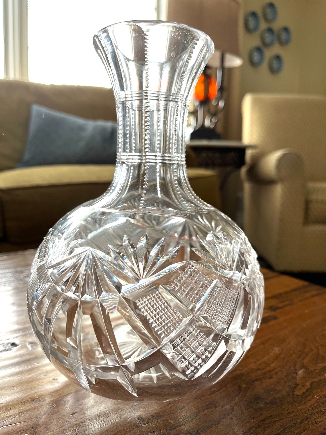 Large Vintage Cut Lead Crystal Decanter With Star Cut on the Base and ...