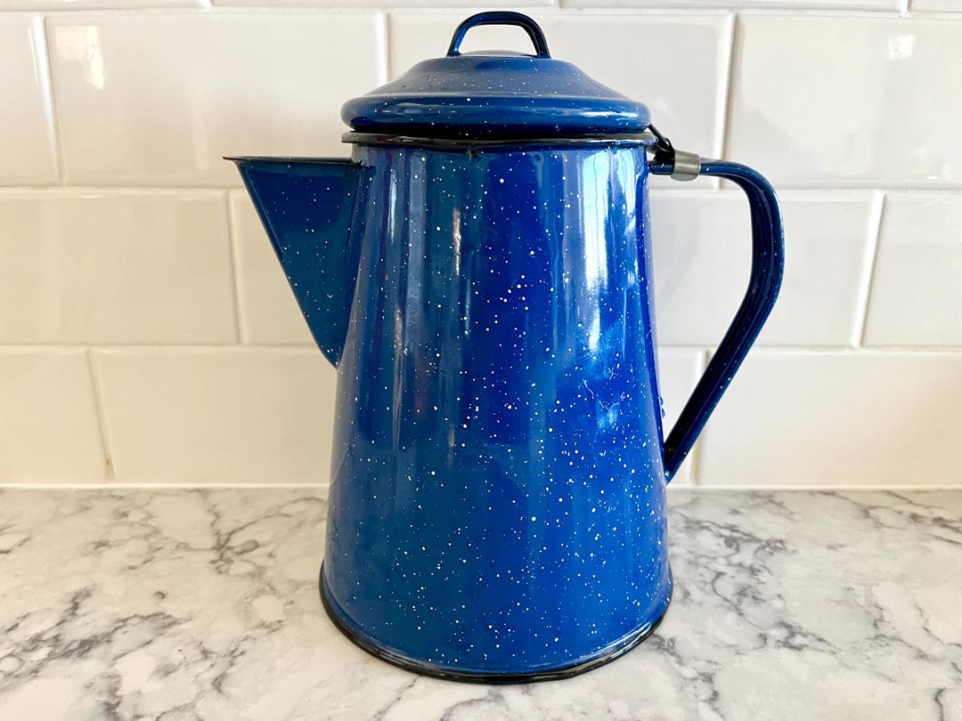 Blue and White Speckled Enamel Coffee Percolator, 8 Cup Capacity, Minor ...