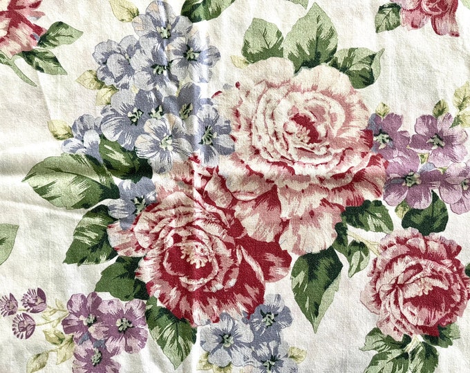 Vintage Full Flat Thomaston Bed Sheet, Large Florals in Pink, Blue ...