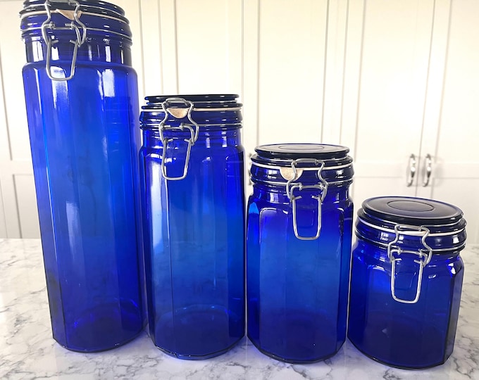 Vintage Cobalt Blue Canisters With Wire Bale and Gasket Closures ...