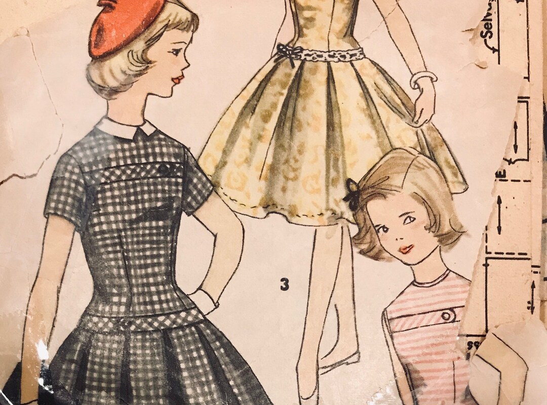 Complete 1950's Simplicity 1496 Girl's Dress With Dropped Waist and ...