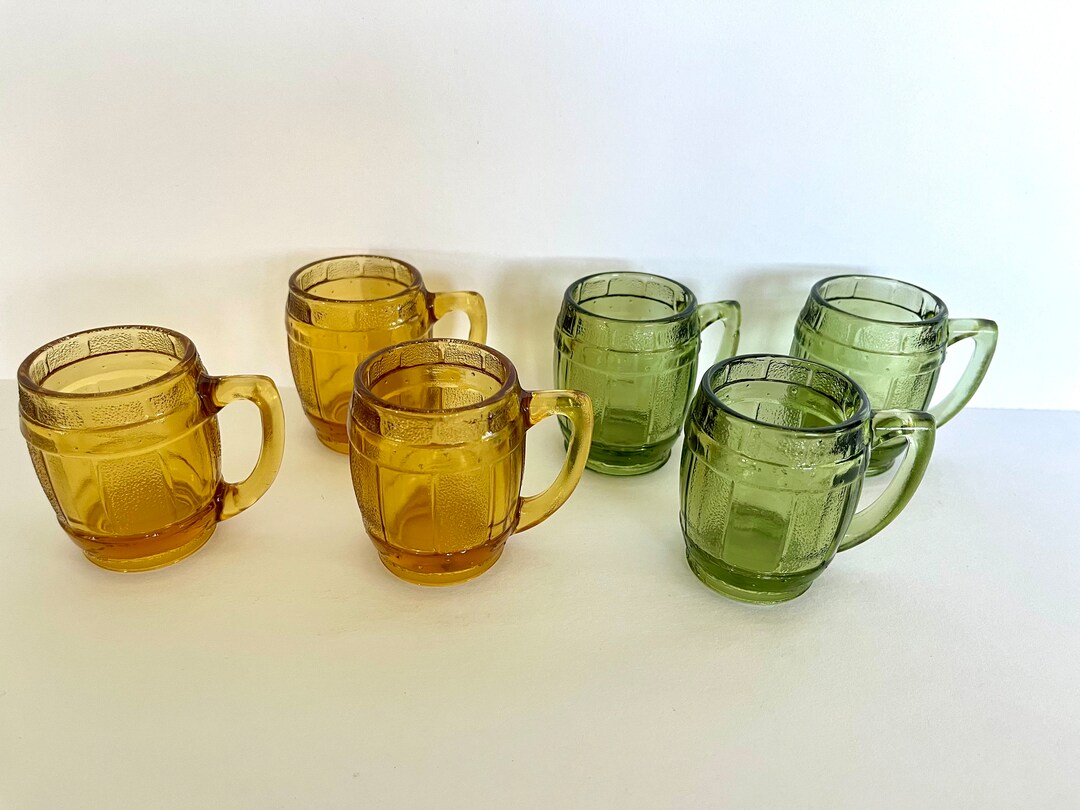 Set of 6 Pressed Glass Miniature Beer Steins Shot Glasses, Each in ...