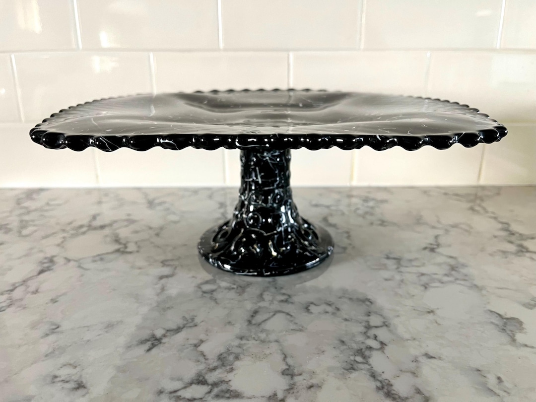 1950's LE Smith Black Confetti Square Pedestal Cake Stand, Jagged ...