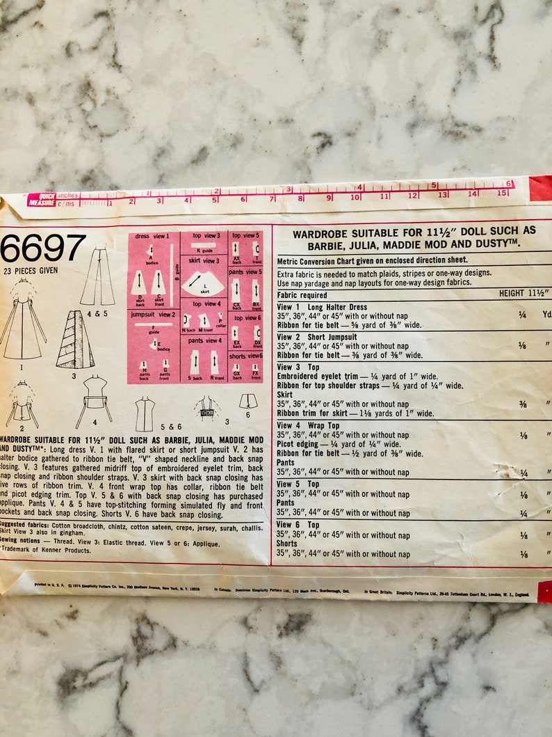 1974 Vintage Simplicity 6697 Wardrobe for 11.5 Doll | Etsy