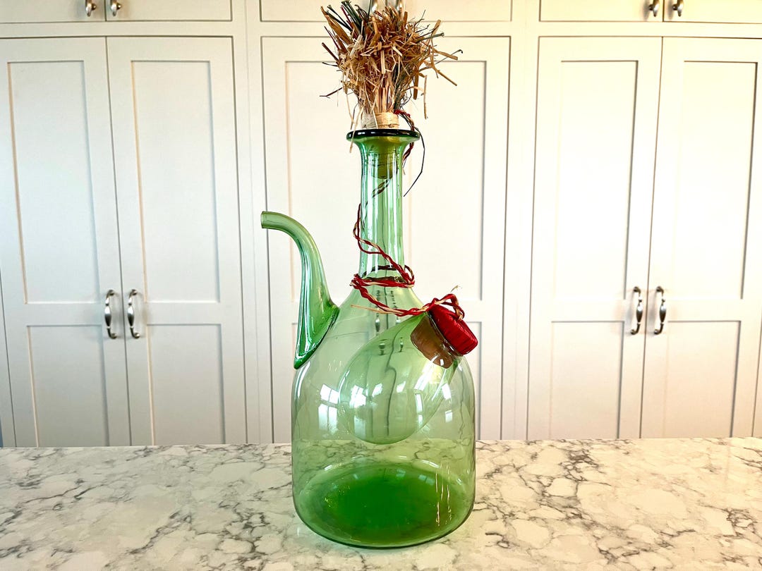 Large Princess House Green Glass Wine Carafe With Ice Receptacle Built ...