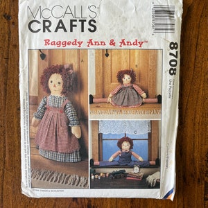 UNCUT 1996 Mccall's 8708 Raggedy Ann & Andy Doll With Clothes Doorstop ...
