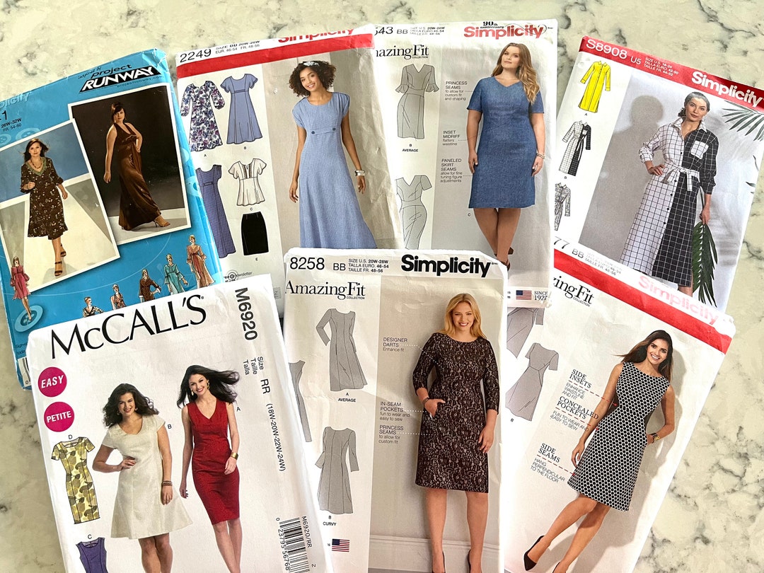 UNCUT Modern Dress Patterns by Simplicity and Mccall's, Most Sized 18-28, Busts 40"-50", Selling ...
