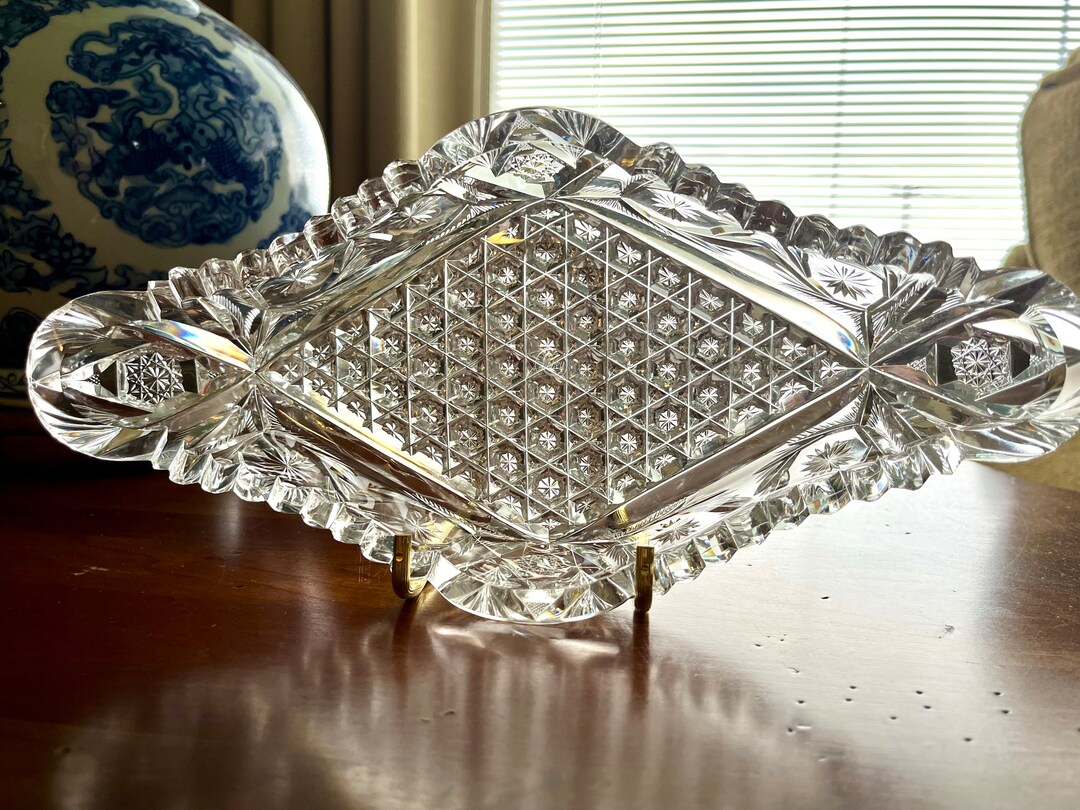 Stunning American Brilliant Period Cut Glass Relish Dish by Libby, Deep Cuts, Heavy Weight ...