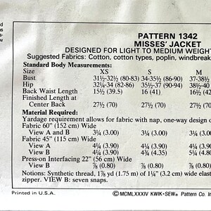 UNCUT, Unopened 1984 Kwik Sew 1342 Misses' Oversize Jacket With ...