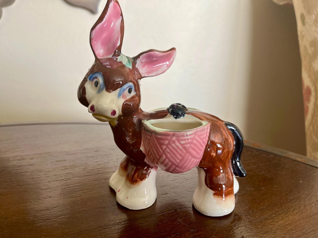 Vintage Ceramic Donkey Planter, Hand-painted, Terrific Condition; 5 3/8 ...