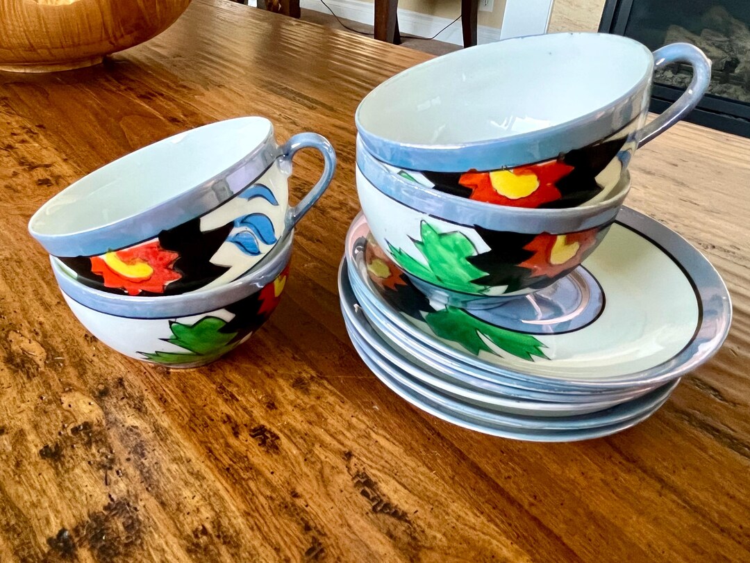 Vintage Japanese Lusterware Tea Cups With Matching Saucers, Selling as ...