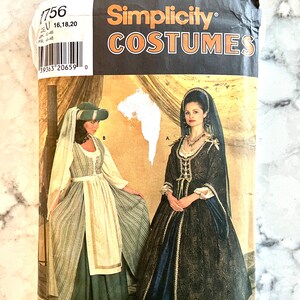 UNCUT 1997 Simplicity 7756 Misses' Renaissance Dresses, Head Pieces ...