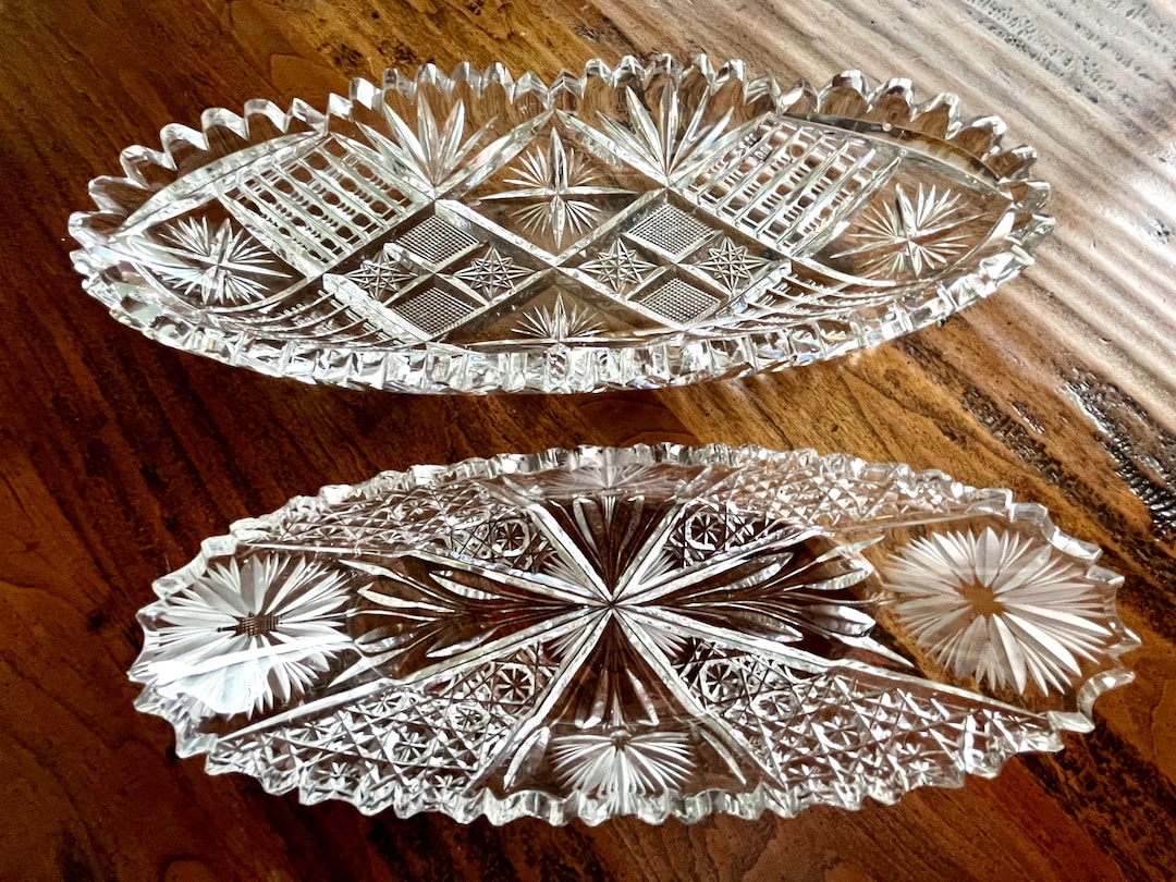 Choice of 2 Antique American Brilliant Cut Glass Relish Dishes, Oval ...