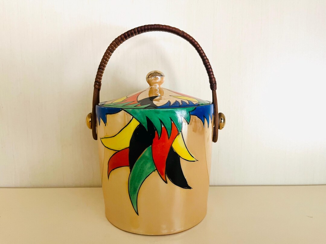Vintage Lusterware Biscuit Jar With Lid and Woven Handles, Made in ...