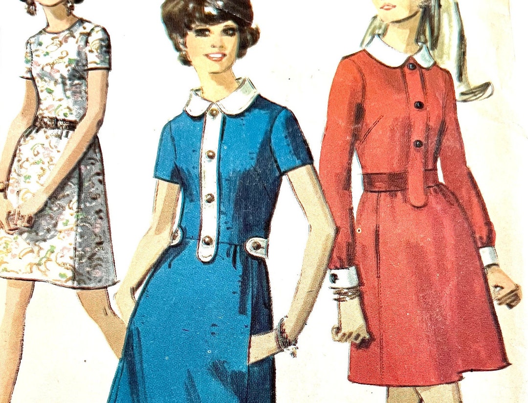 Complete 1969 Simplicity 8496 Misses' Gored Skirt Dress With Optional ...