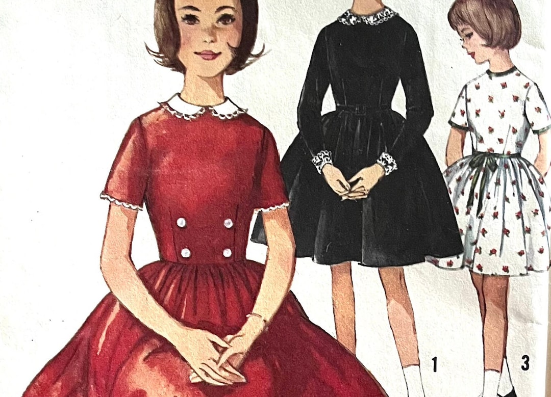 UNCUT 1963 Simplicity 4756 Girl's Dress With Long or Short Set-in ...