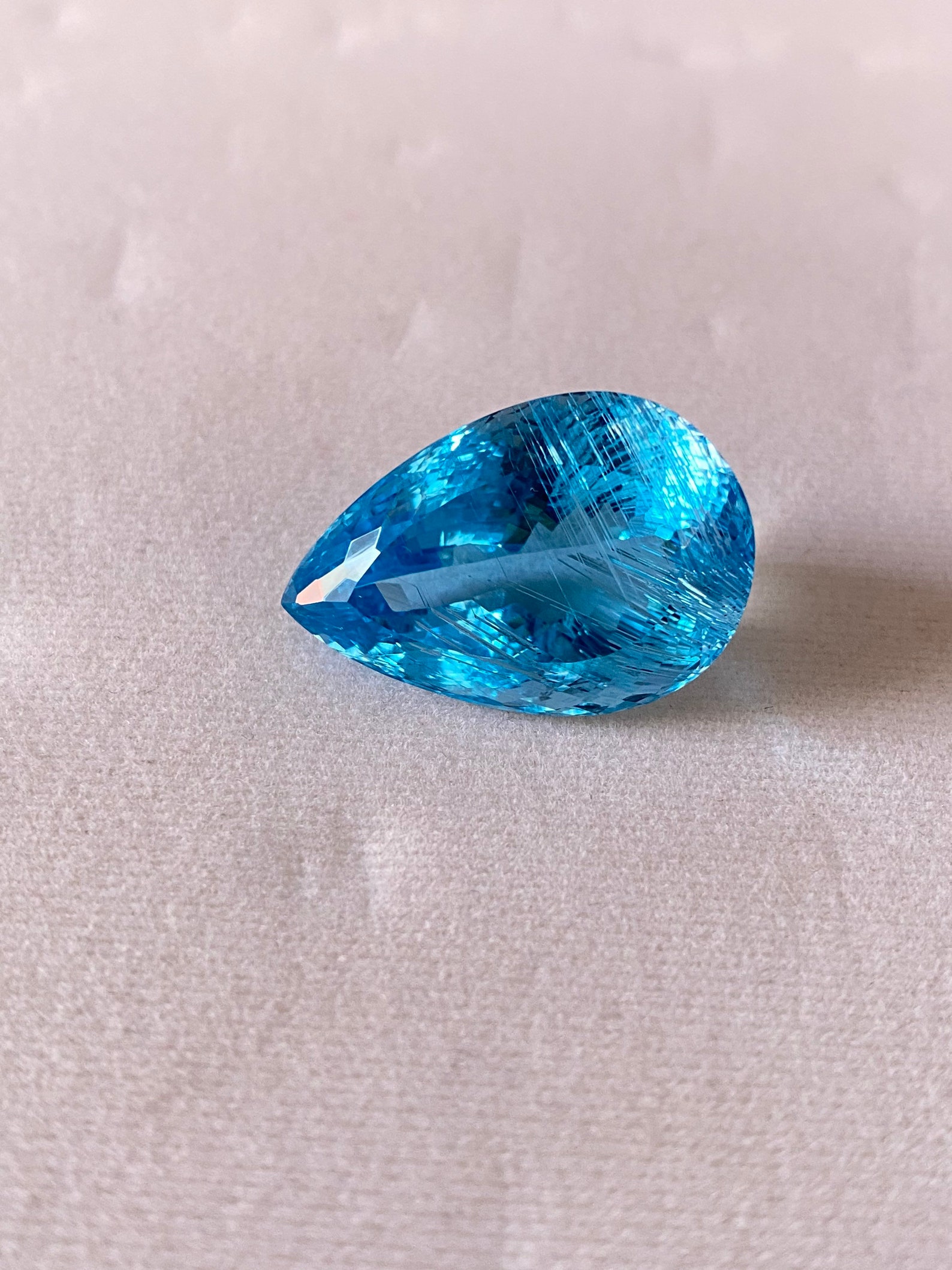 42.85Cts Natural Swiss Blue Topaz with white rutile Pear Facet | Etsy