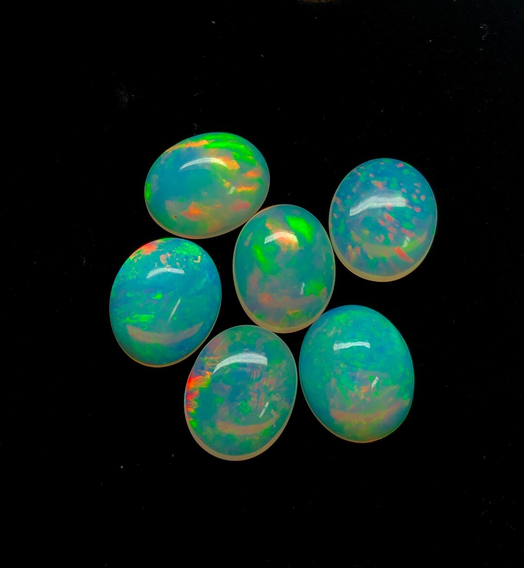 Natural Ethiopian White Opal Multi Fire 9x11 mm Oval Cabochon Gemstone ...