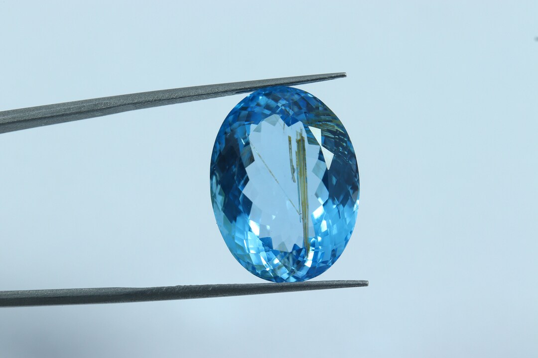 Natural Top Sky Blue Topaz Golden Rutile Oval Faceted 19.50cts Good ...