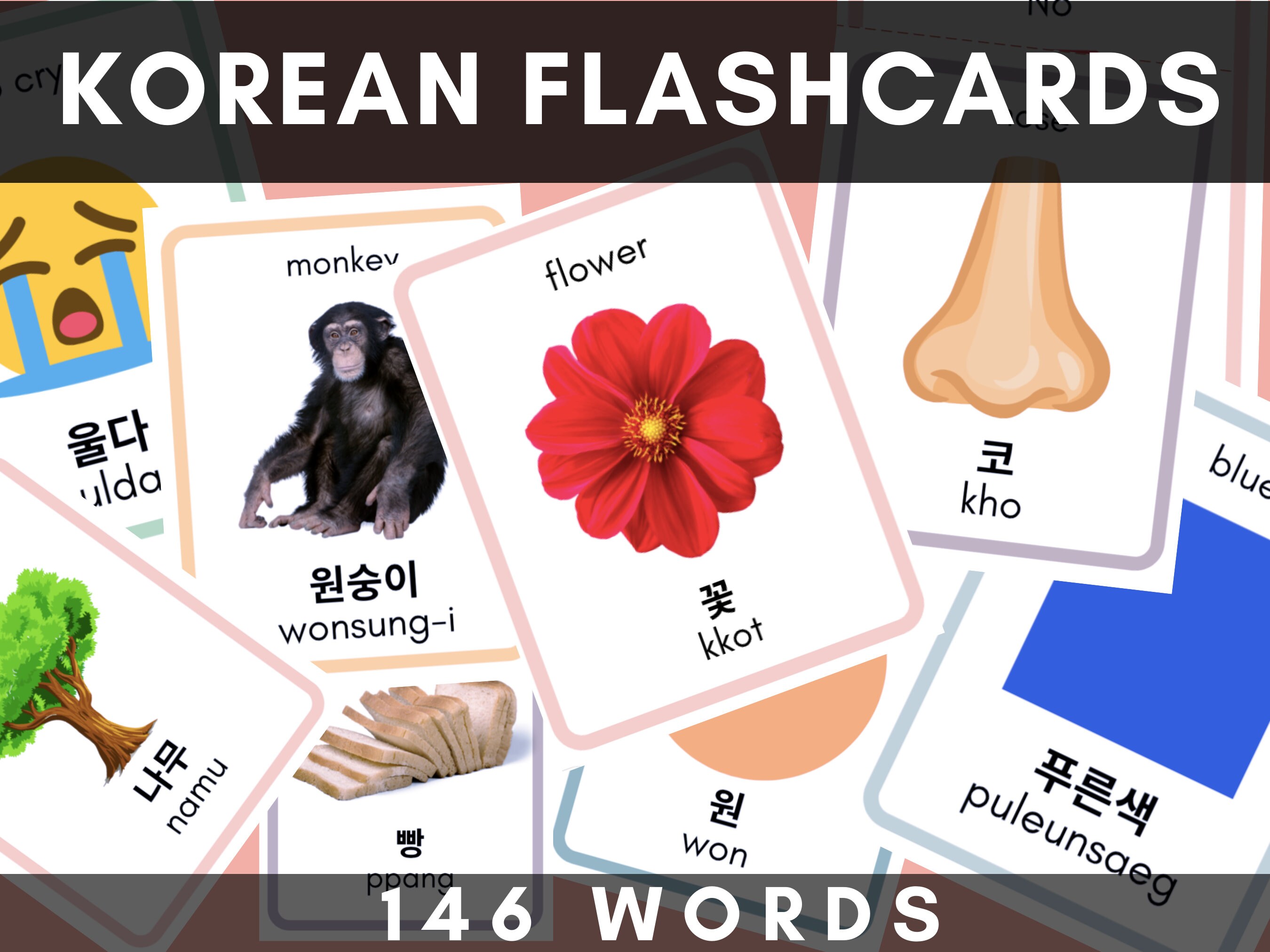 KOREAN FLASHCARDS 146 Words Hangul Hangeul Printable Instant Download ...