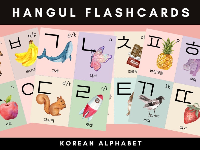 Printable Korean Flashcards Hangul Hangeul With English Sounds Alphabet ...