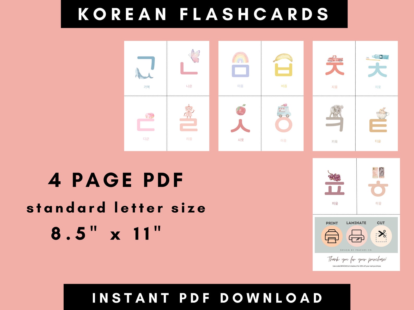 Printable Korean Alphabet Flashcards, Hangul Flashcards, Digital ...