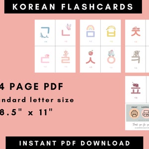 Printable Korean Alphabet Flashcards, Hangul Flashcards, Digital ...