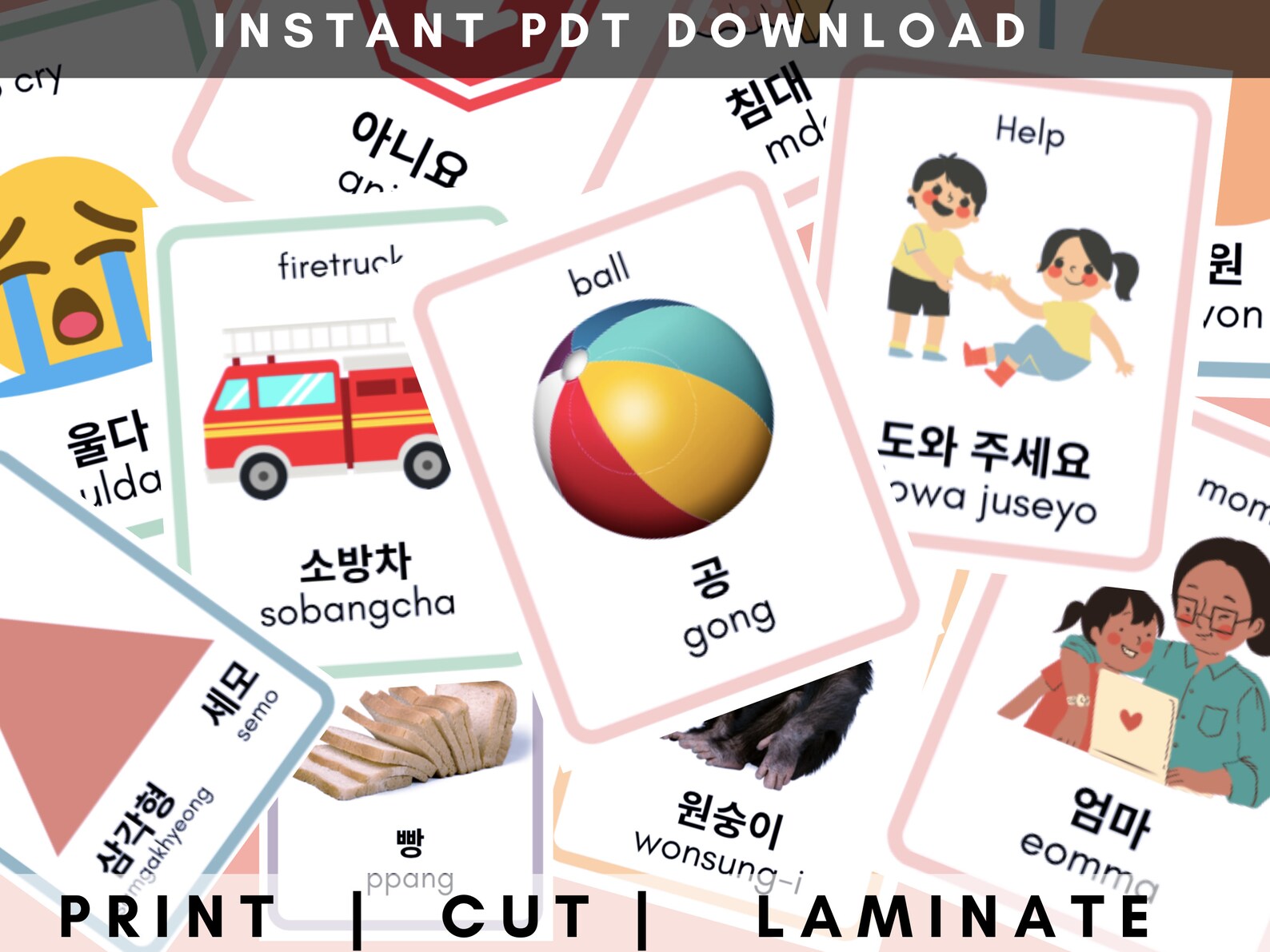 KOREAN FLASHCARDS 146 Words Hangul Hangeul Printable Instant Download ...