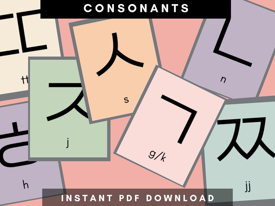 Korean Flashcards Hangul Hangeul With English Sounds Consonants and ...
