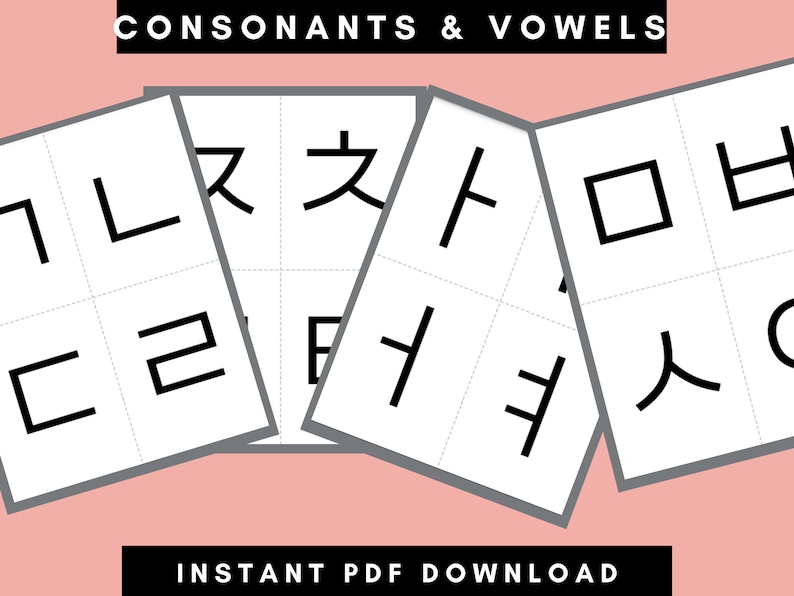 Korean Hangul Flashcards, Alphabet Consonants and Vowels Hangeul Large ...