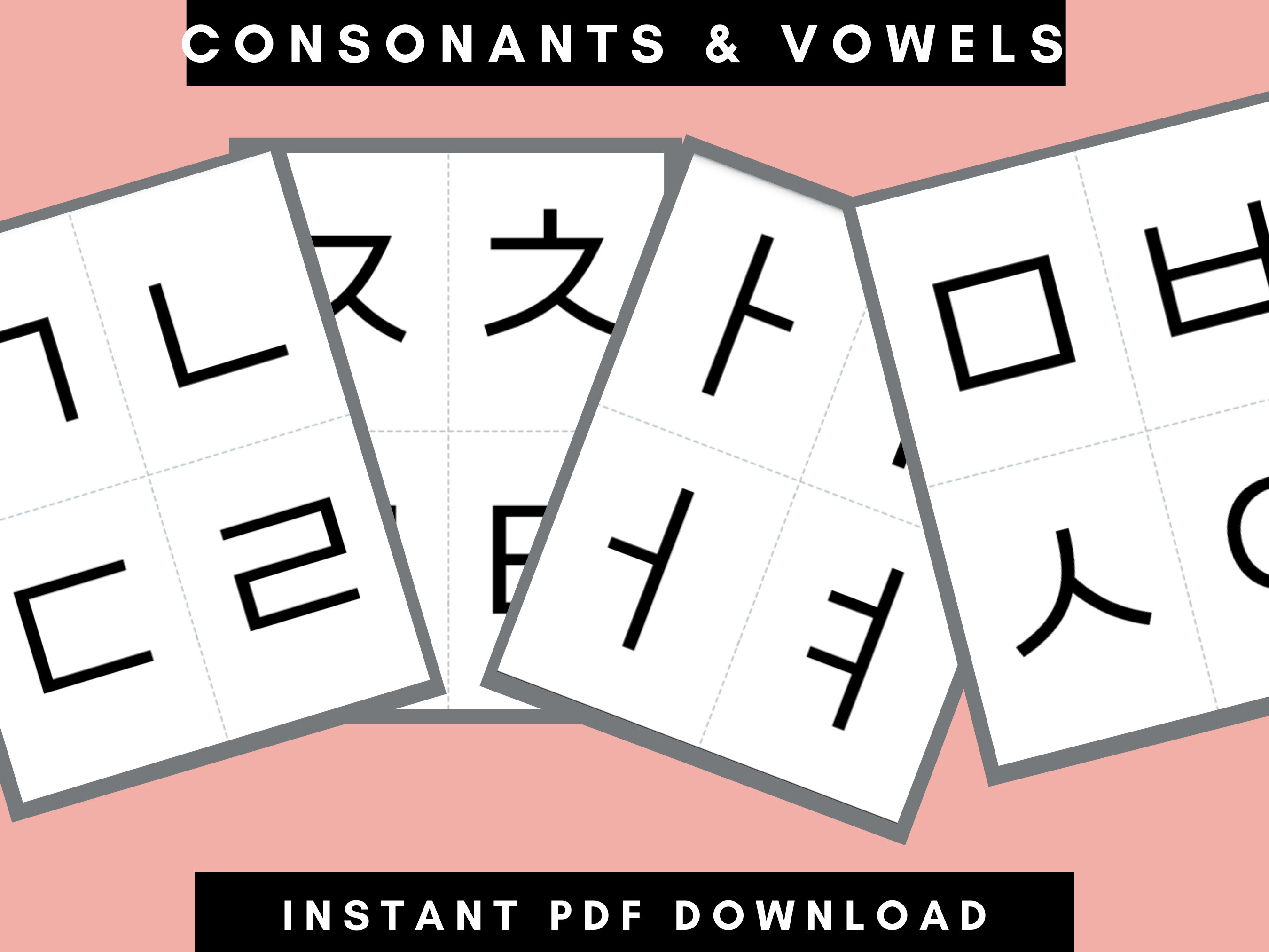 Korean Hangul Flashcards, Alphabet Consonants and Vowels Hangeul Large ...