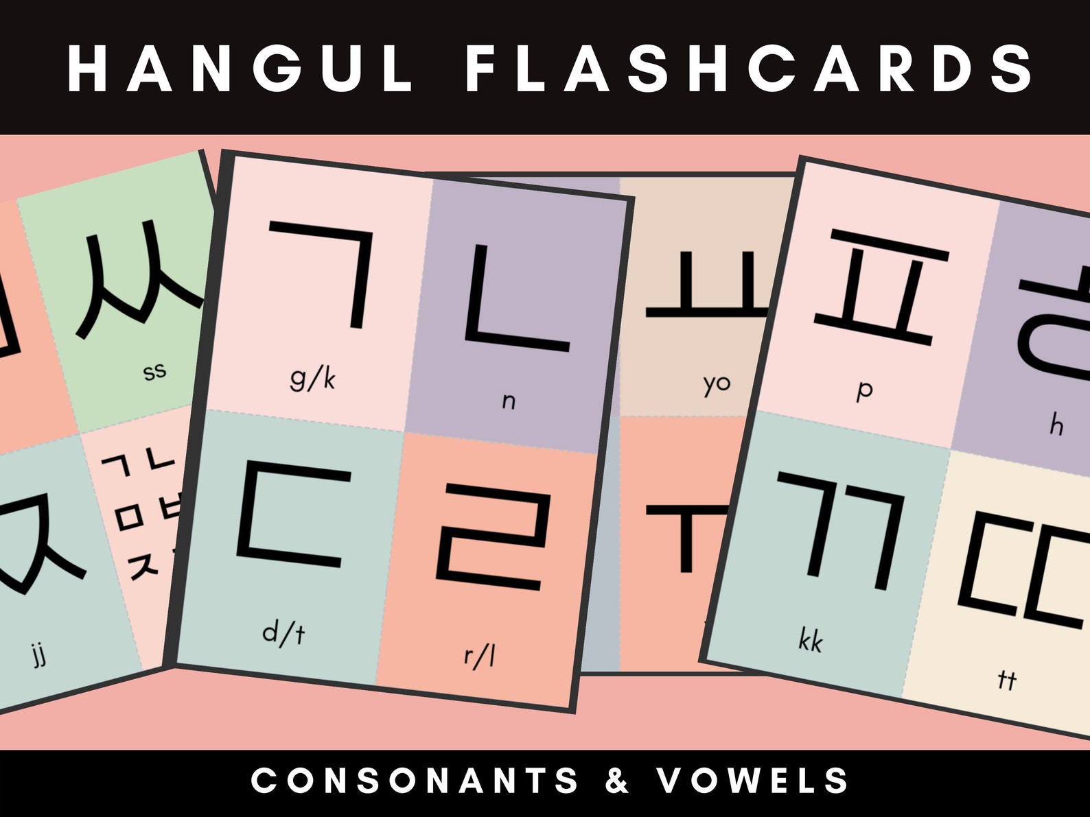 Korean Flashcards Hangul Hangeul With English Sounds Consonants and ...