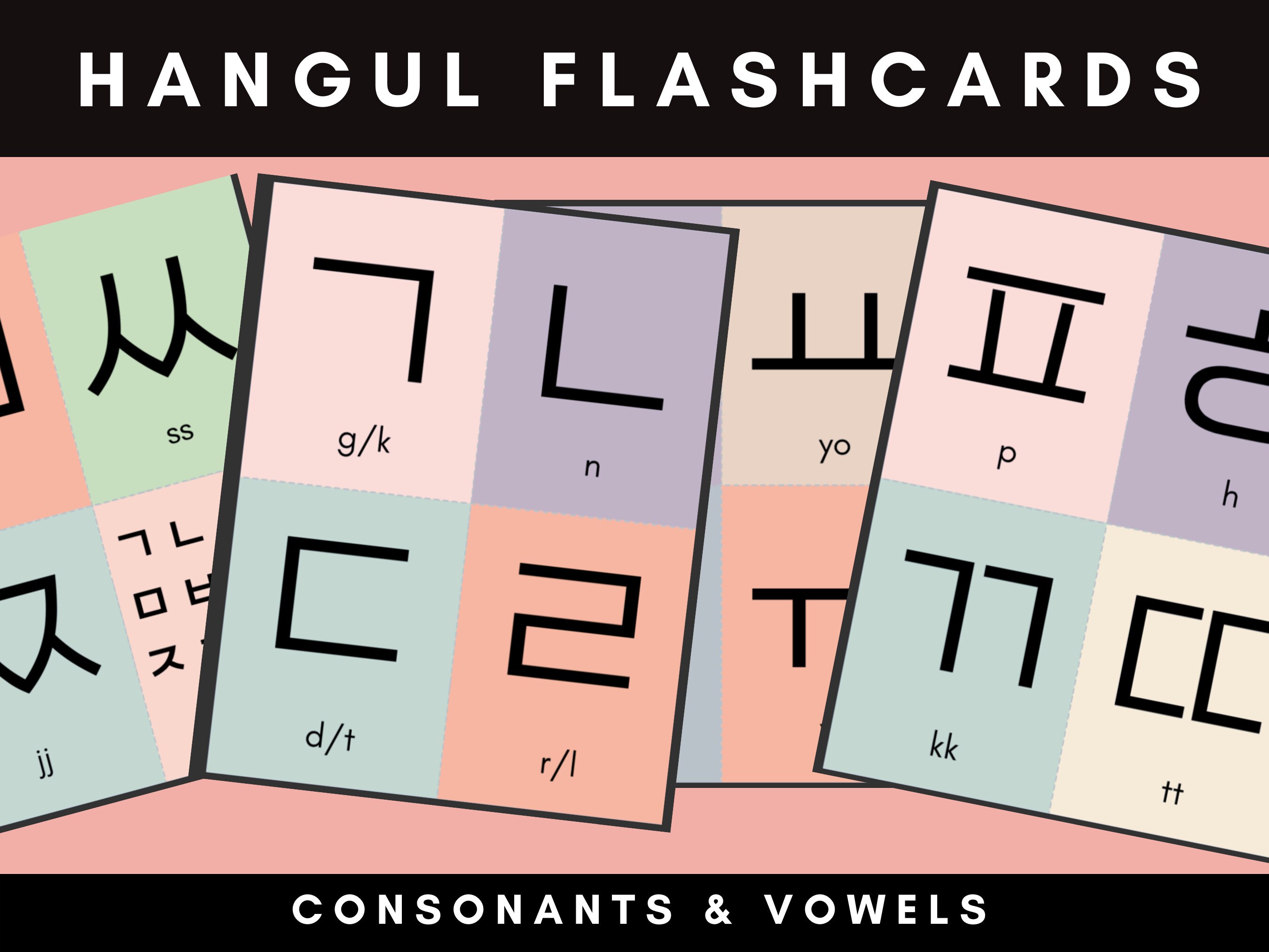 Korean Flashcards Hangul Hangeul With English Sounds Consonants and ...