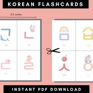 Printable Korean Alphabet Flashcards, Hangul Flashcards, Digital ...
