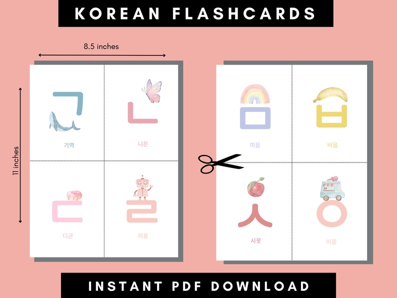 Printable Korean Alphabet Flashcards, Hangul Flashcards, Digital ...