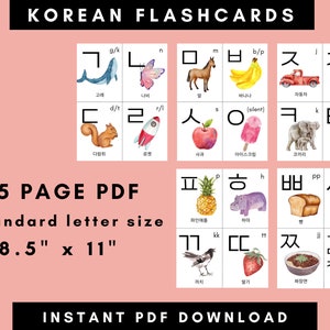 Printable Korean Flashcards: Hangul Language Learning (digital Download ...