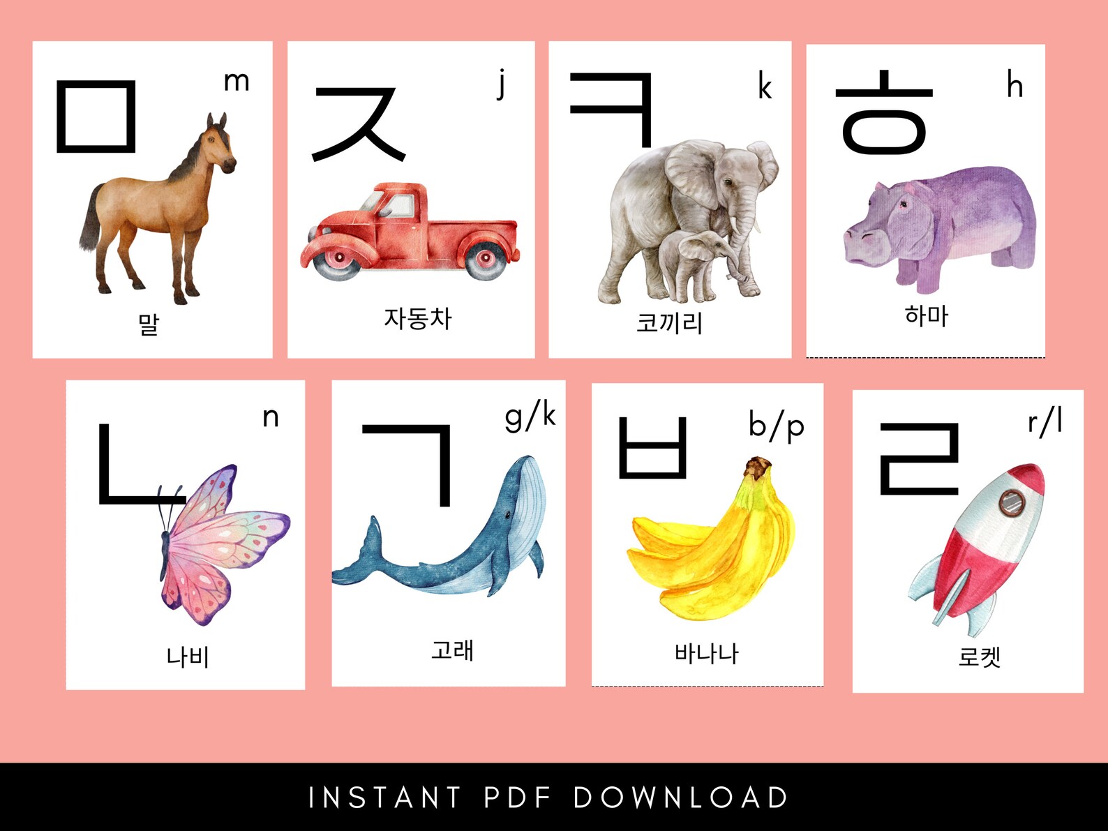 Printable Korean Flashcards: Hangul Language Learning (digital Download ...