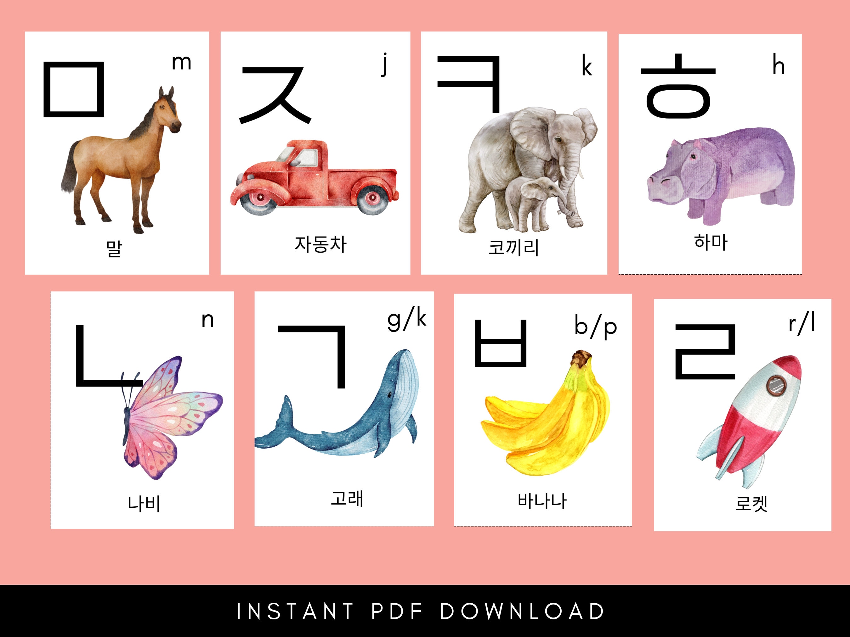 Printable Korean Flashcards: Hangul Language Learning (digital Download ...