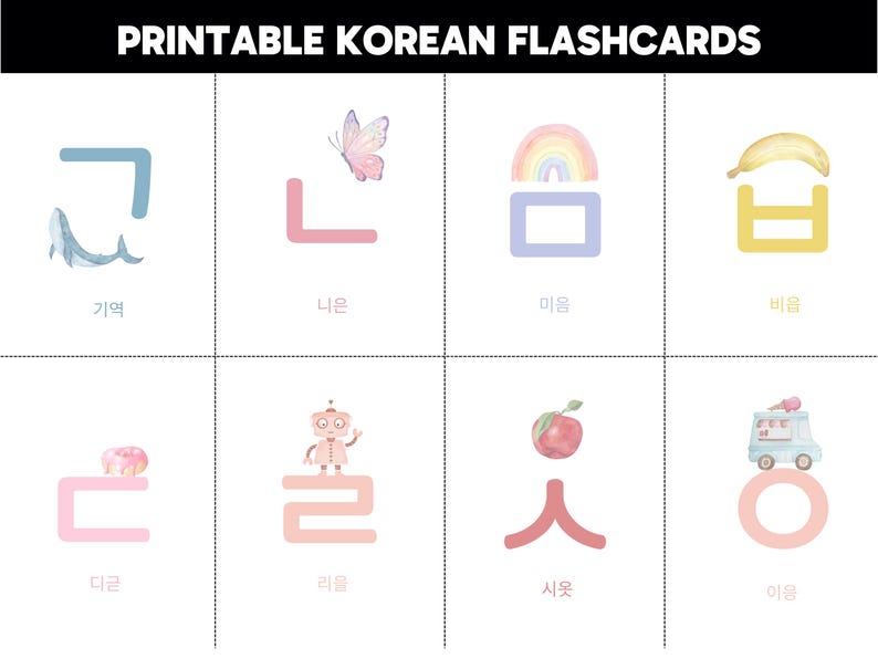 Printable Korean Alphabet Flashcards, Hangul Flashcards, Digital ...