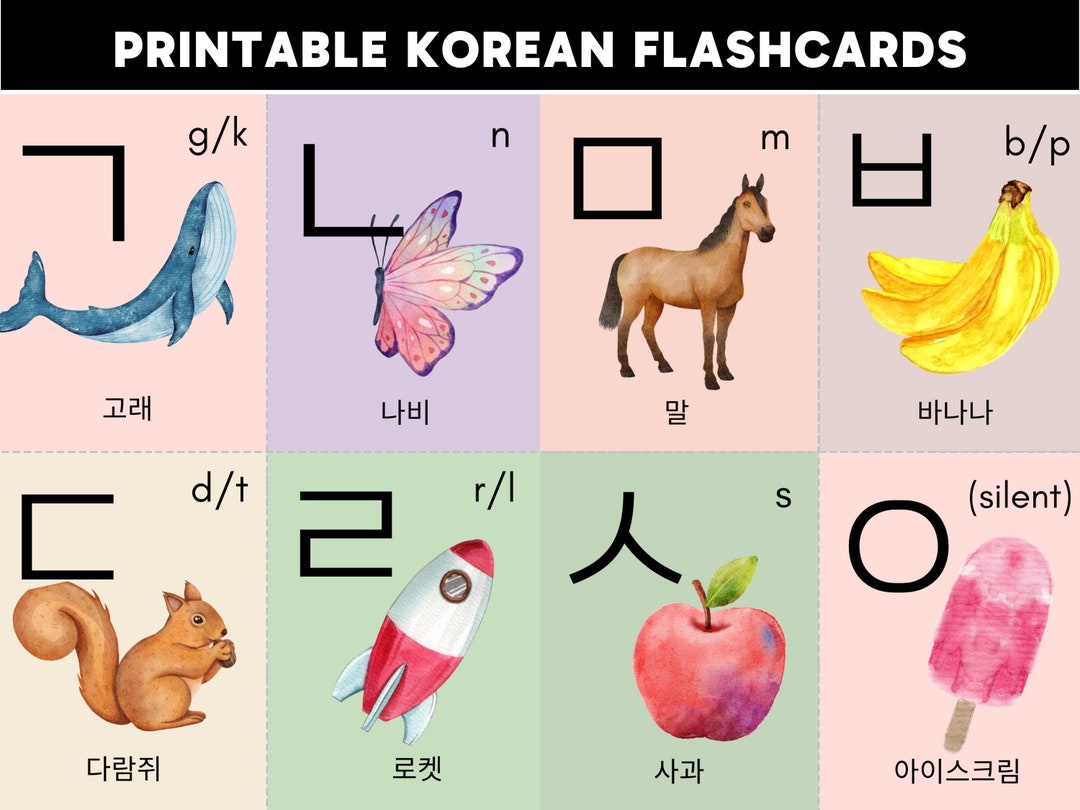 Printable Korean Flashcards Hangul Hangeul With English Sounds Alphabet ...