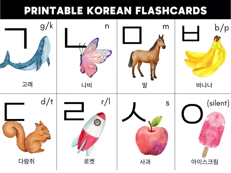 Printable Korean Flashcards: Hangul Language Learning (digital Download ...