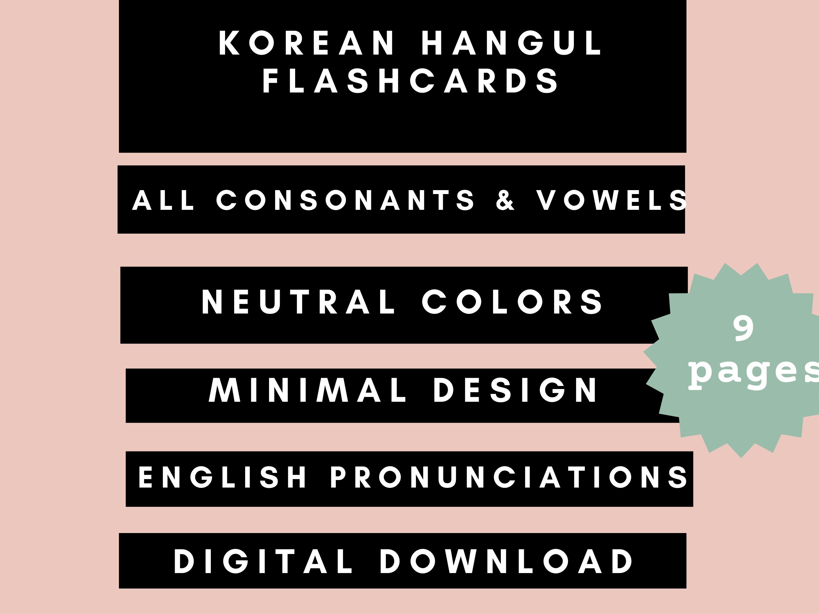 Korean Flashcards Hangul Hangeul With English Sounds Consonants and ...