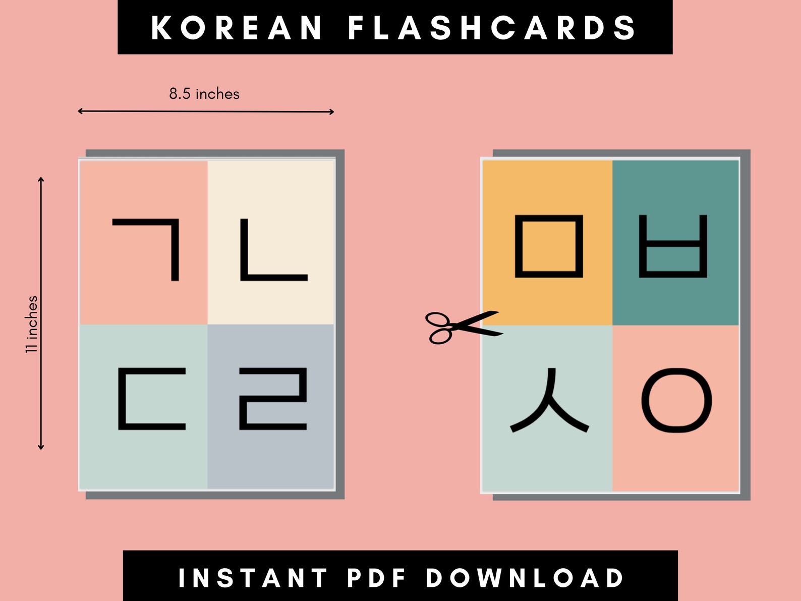 Korean Hangul Flashcards Hanguel Alphabet Vowels Consonants Homeschool ...