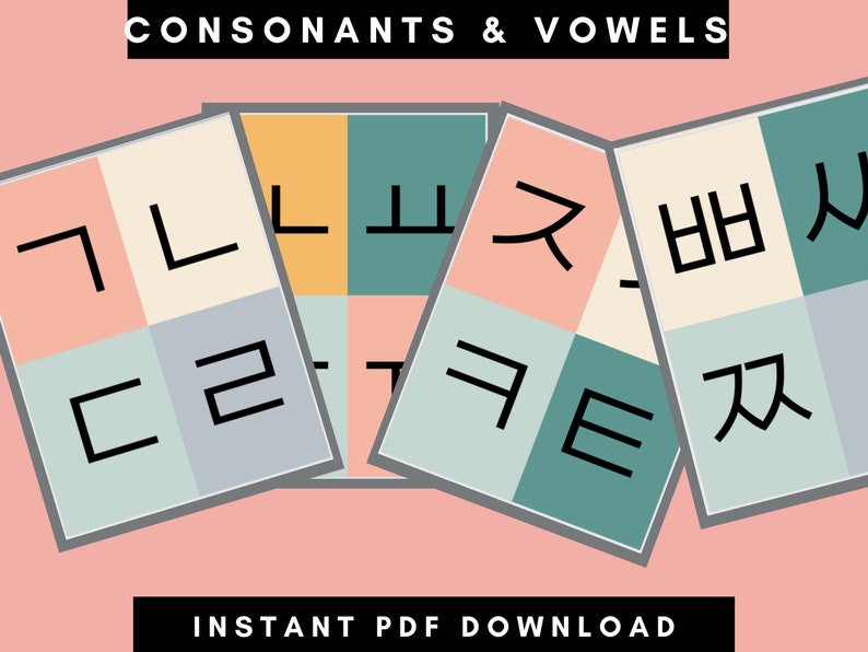 Korean Hangul Flashcards Hanguel Alphabet Vowels Consonants Homeschool ...