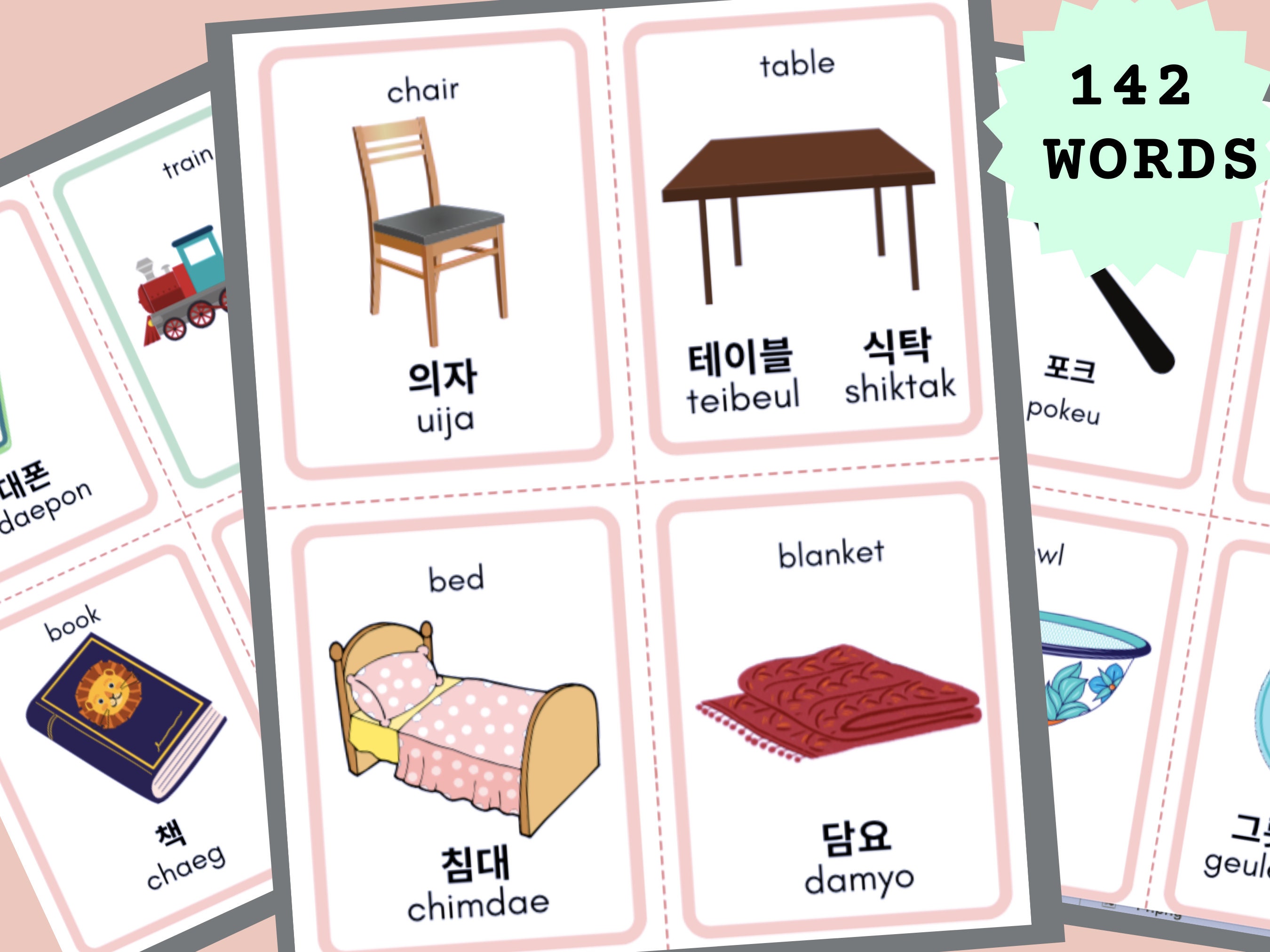 KOREAN FLASHCARDS 146 Words Hangul Hangeul Printable Instant Download ...