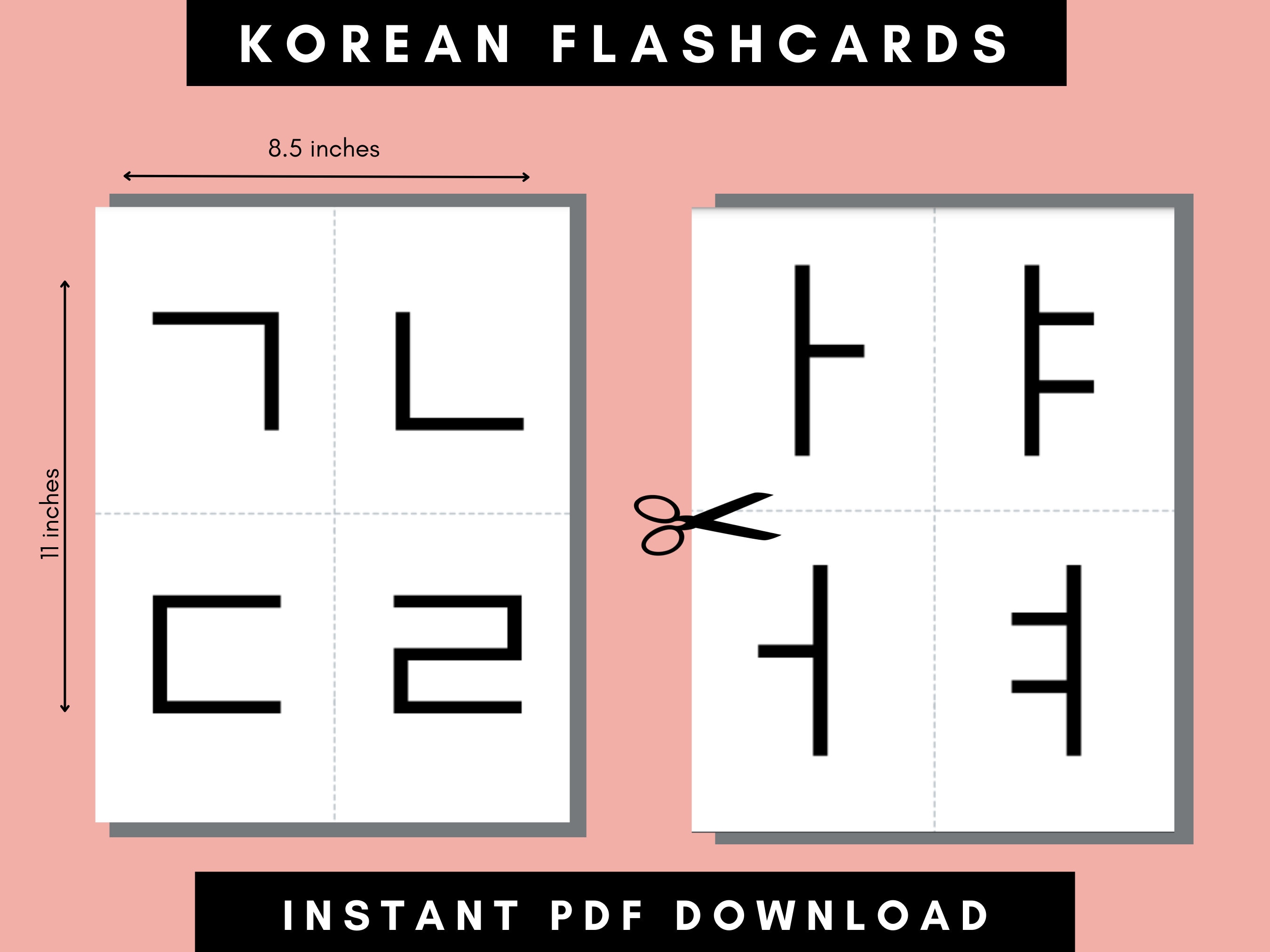 Korean Hangul Flashcards, Alphabet Consonants and Vowels Hangeul Large ...