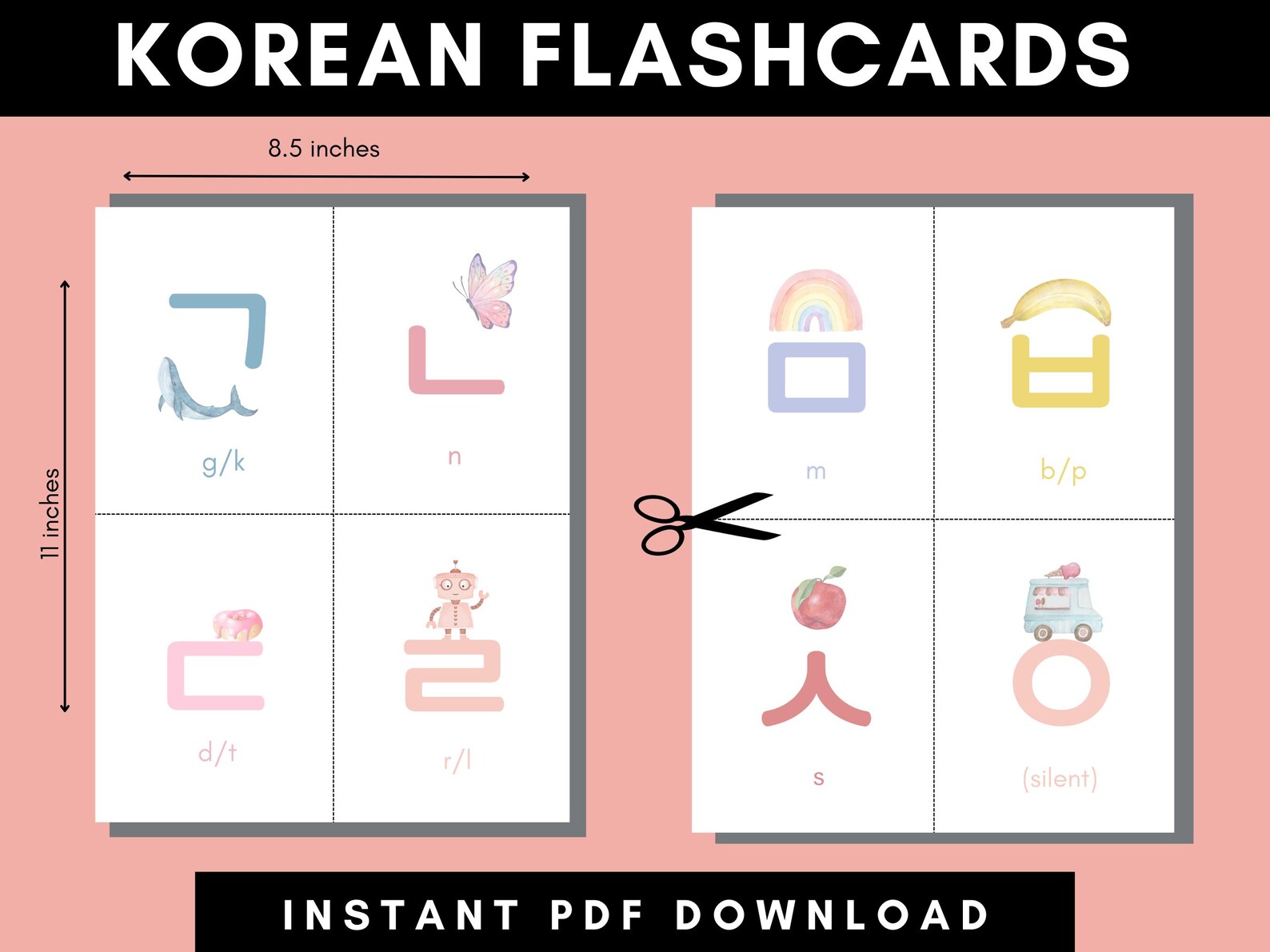 Printable Korean Alphabet Flashcards, Hangul Flashcards, Digital ...